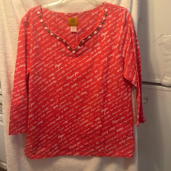 Ruby Rd. | Tops | Ruby Rd Cotton Print V Neck Tunic Decorative Button Trim Size Xl Pink 2 | Poshmark